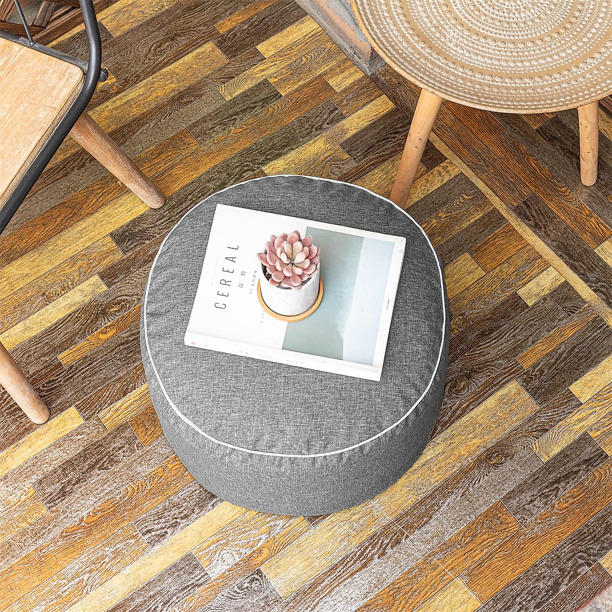 AbunHeri Outdoor Ottoman Outdoor Ottomans for Patio 19x12 Inches Modern Lightweight Foam Stuffed Pouf Outdoor Footstool Footrest Foot Stool Waterproof (Gray)