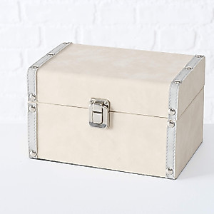 WHW Whole House Worlds 3 Piece Silver Studs Box Set, Faux Sand Beige Suede and Leather, Fabric Lined, Flip Latch Closure, Table Top, Lined, Organizers, MDF Wood, 9, 7.75, and 6.75 Inches
