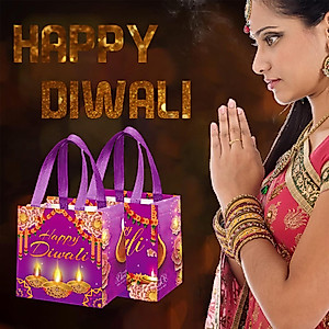 kaixiaoru 20 PCS Happy Diwali Day Treat Bag,Happy Diwali Day Gift Bags Candy Bags Gooide Bags with Handle Reusable Non Woven Tote Bags for Diwali Day Party Decorations Favors (7.9 * 7.9 * 8.3inch)