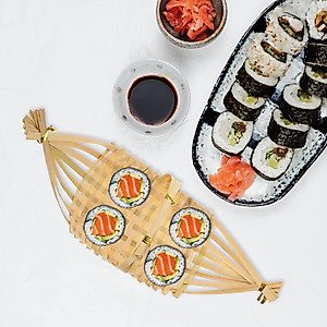 MAGICLULU Wooden Sushi Boat Serving Tray Wicker Woven Snack Baskets Flatware Drain Display Baskets Fruit Vegetable Holder Weaving Cutlery Organizer for Home Kitchen