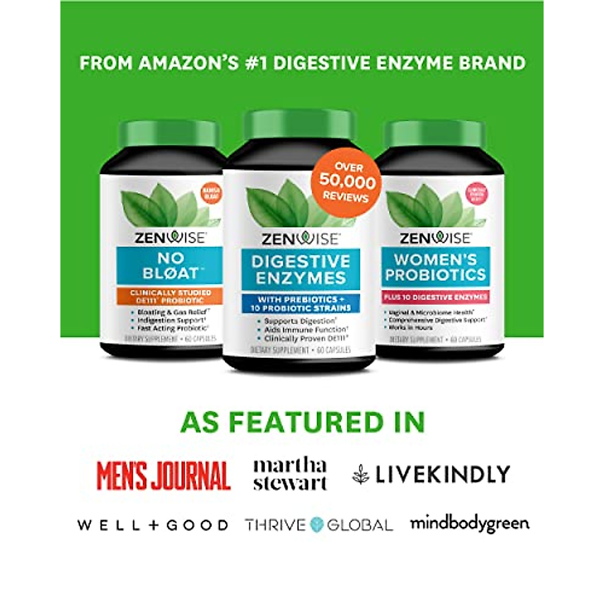 Zenwise No Bloat - Probiotics, Digestive Enzymes for Bloating and Gas Relief | Ginger, Dandelion, and Cinnamon to Improve Digestion - 60 Count