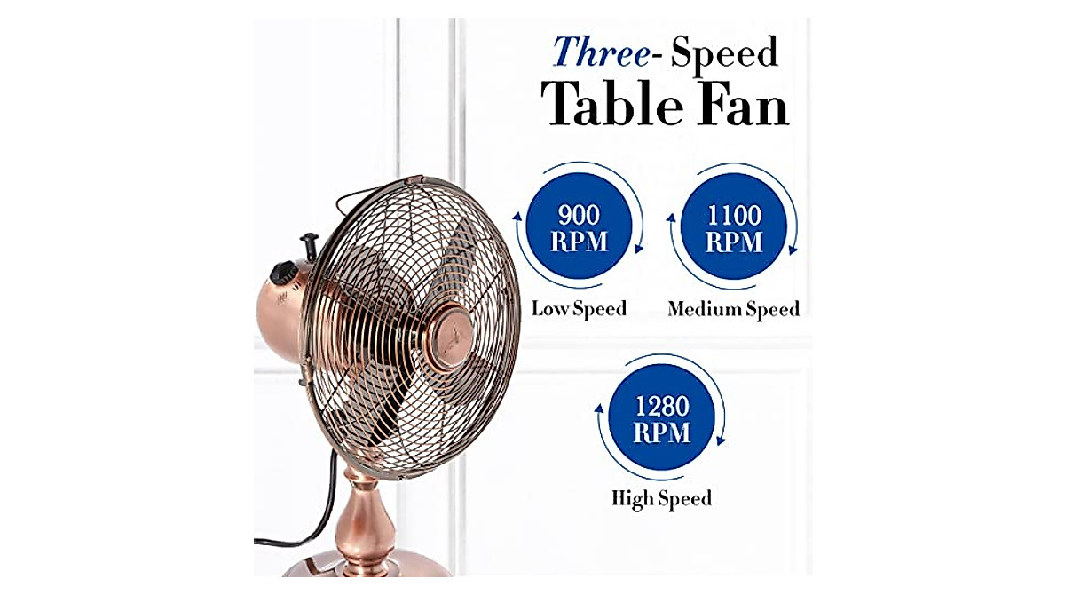 DecoBREEZE Copper Oscillating Table Fan - 3-Speed Design