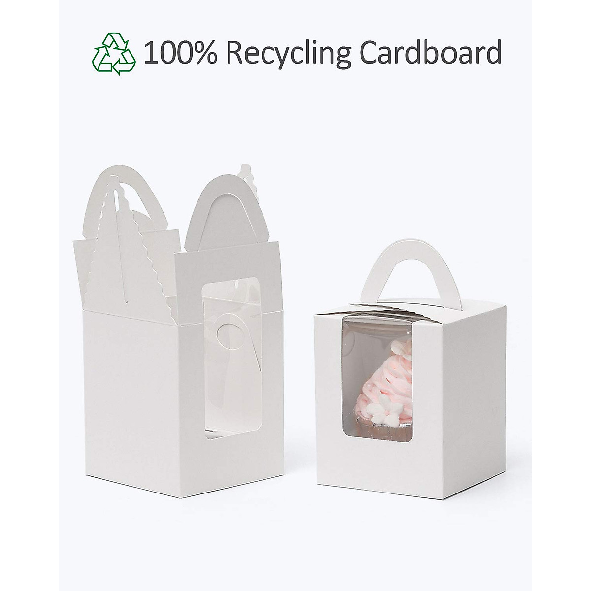 Cupcake Boxes Individual 60pcs Cupcake Holders Disposable White Single Cupcake Boxes with Window 3.6*3.6*4.3inch Cupcake Containers Qiqee
