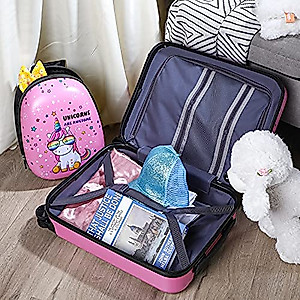 Weewooday Kids Luggage and Backpack 18" Suitcase with Spinner Wheel Hard Case Travel 13" Backpack Girl Suitcase Set for Kids Travel Supplies(Pink,Unicorn Style)