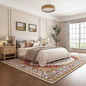 Washable Area Rugs 8x10 Large 8x10 Area Rugs Non Slip Rug Low Pile Area Rug Distressed Printed Carpet Soft Area Rug for Living Room Dinning Room Bedroom Playroom Indoor-Yellow/Brown