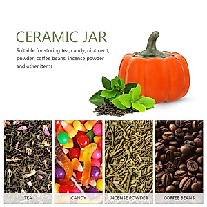 Zerodeko Candy Jar Halloween Bowl Pumpkin Jar Tea Storage Canister Can with Lids Porcelain Tea Container 190ml Sugar Canister Holder Sugar Bowl Cookie Jar Pumpkin Candy Dish Snack Containers