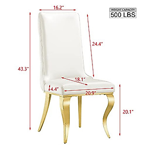 AZhome Dining Chairs, White Faux Leather Upholstered Dining Room Chairs in Button-Tufted Back, Dining Chairs with Gold Legs for Kitchen Dining Room, Set of 2