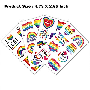 Ooopsiun 80 Pcs Rainbow Temporary Tattoos -10 Sheets Pride Tattoos Flower/Heart/Rainbow Tattoos for Pride Festivals