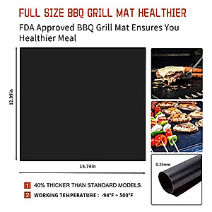 ZCMIAO BBQ Grill Mat, Thickness 0.25mm Non Stick BBQ Mat with Holes Heavy Duty 500 ℉ Grill & Baking Mats (Set of 6), Easy Clean & Use BBQ Accessories, Reusable on Gas Charcoal Electric Grills Black