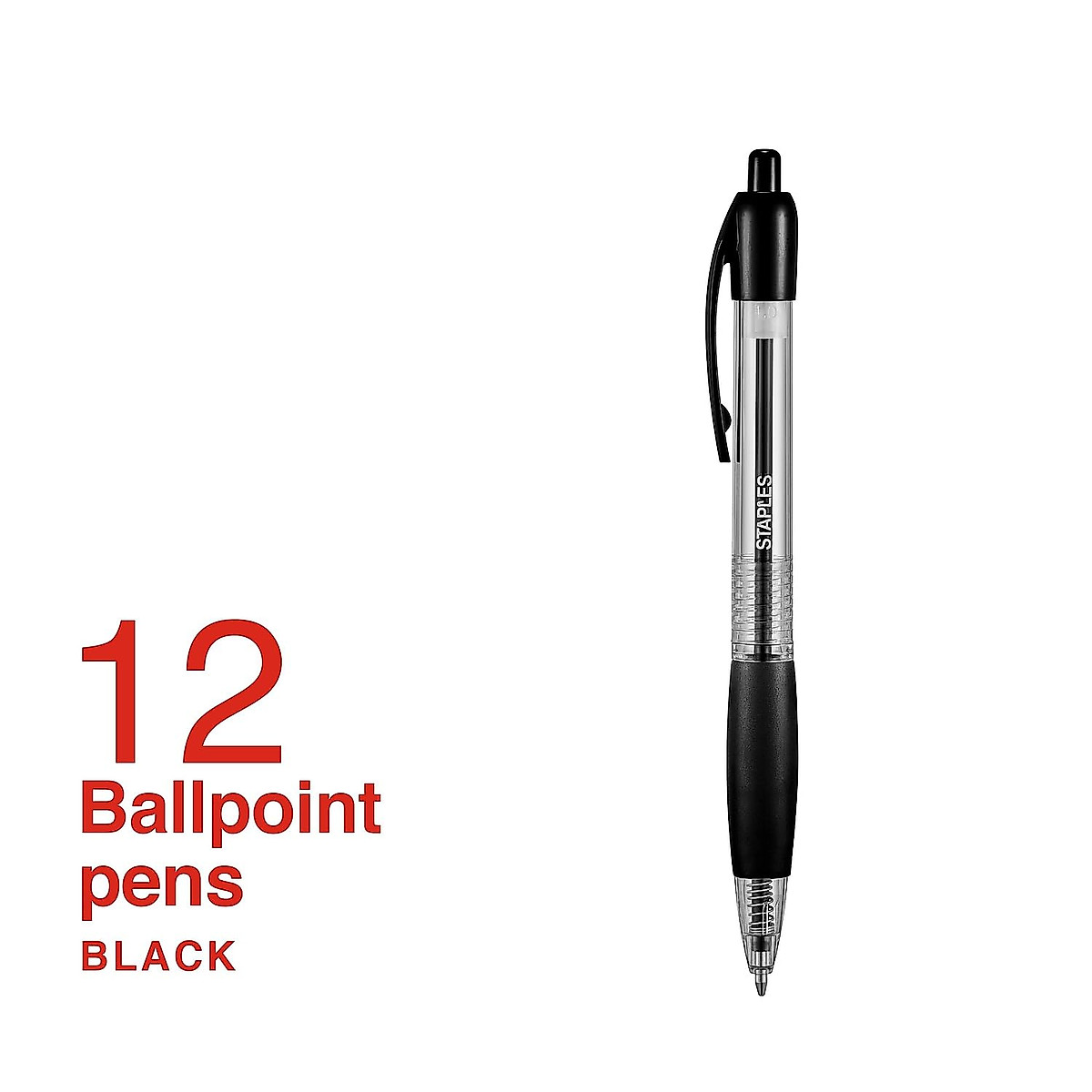 Staples Retractable Ballpoint Pen, Medium Point, 0.7mm, Black Ink, Dozen (50793)