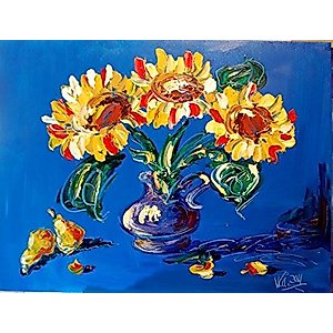 Modern Abstract Impressionist Art Deco - Oil Painting on Canvas- Signed with Certificate of Authenticity-size 20 X 16, Fine Arts, Stretched - Gallery Wrap - Ready to Display