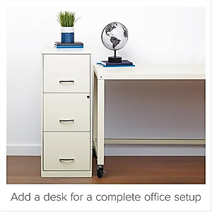 Scranton & Co 18" Deep 3 Drawer Metal Vertical File Cabinet, Letter Size, Locking, Home Office, in Pearl White