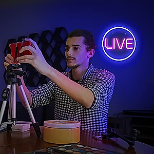 Lumoonosity LIVE Neon Signs - LED Live On Air Neon Lights for Twitch, Tiktok, Youtube Streamers/Gamers - Cool Live Streaming/Recording Sign - Round Led Sign for Studio, Wall, Bedroom, Game Room Decor