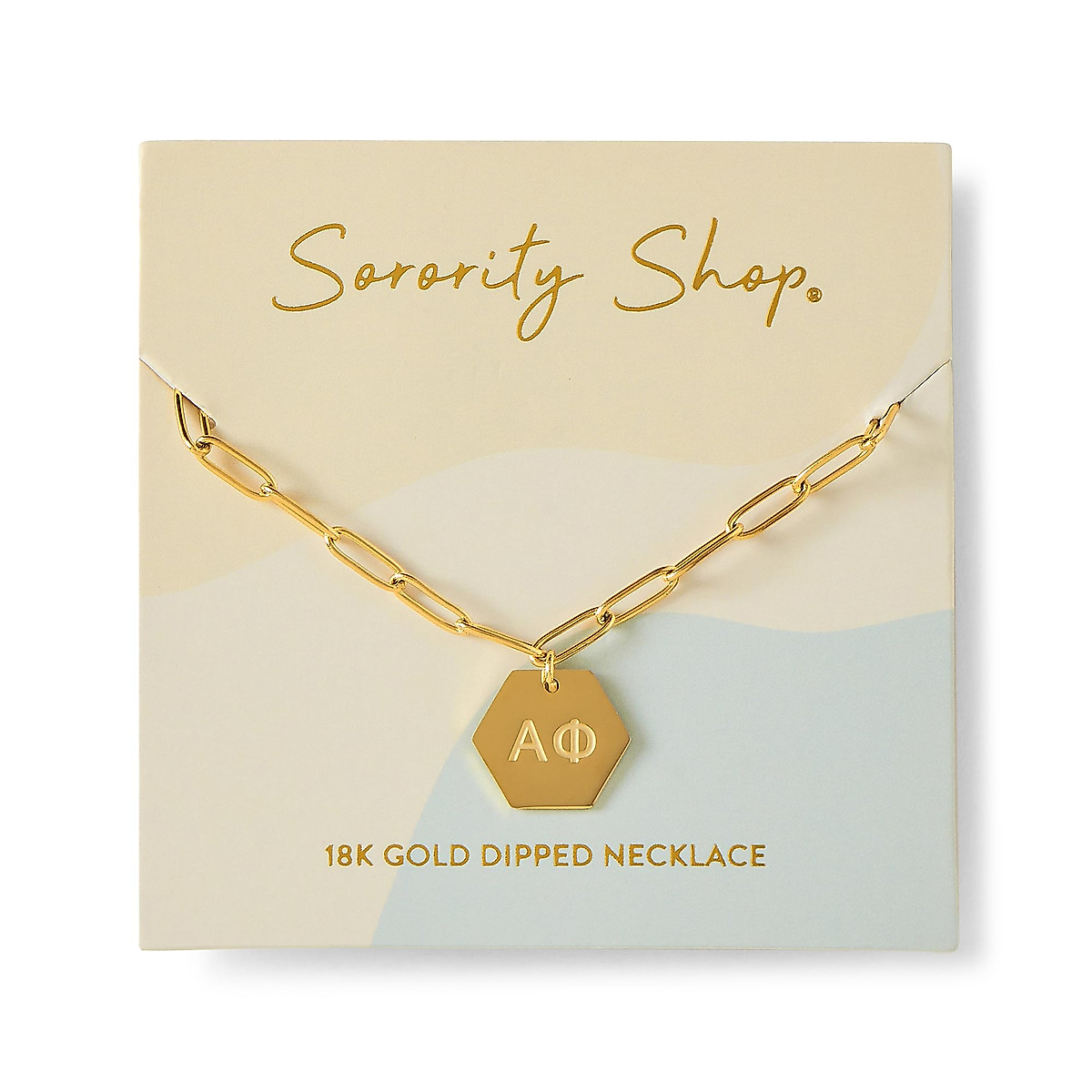 Sorority Shop Alpha Phi Paperclip Necklace — AP 18K Gold Plated Sorority Gifts Necklace, Long-Lasting Alpha Phi Gifts for Women