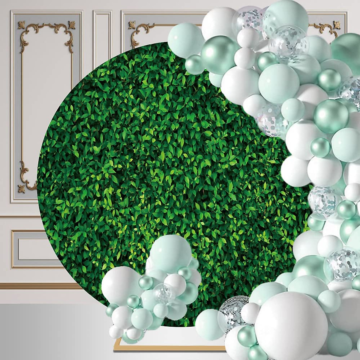 Greenery Green Leaves Round Backdrop Cover Spring Nature Outdoorsy Circle Background (No Stand) for Wedding Birthday Bridal Shower Photography 6.56ft (200cm) Seamless Edge Elastic Photo Studio Props