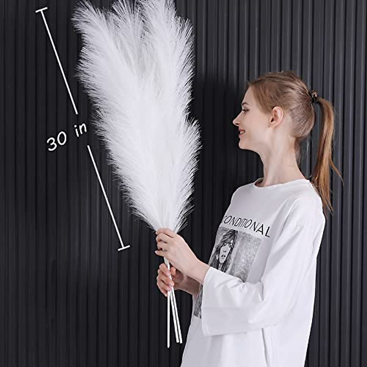 HRONG White Pampas Grass Decor Tall Fluffy-40〞Faux Grass Decor- 63 Branch 3 Pcs 220g Pampas for Room Kitchen Farm Wedding Christmas Decor