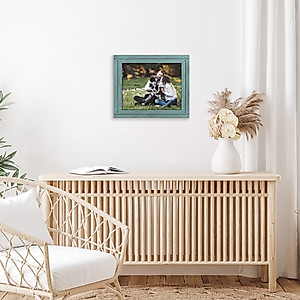 Americanflat 11x14 Picture Frame with Polished, Crystal Clear Glass - Hampton Collection - Distressed Wood Picture Frames for Vertical or Horizontal Wall Display - Turquoise Blue