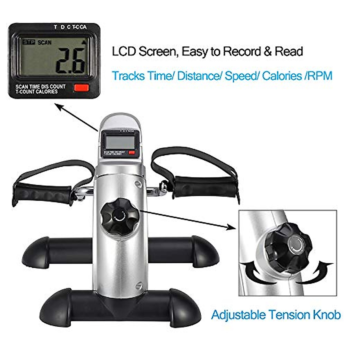 HomGarden Pedal Exerciser Bike Pedals w/LED Screen Display for Legs and Arms Exerciser,Portable Mini Cycle Bike Under Desk Floor Foot Pedal Small Recumbent Equipment Machine