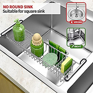 susunnus Stainless Steel Telescopic Sink Storage Rack Holder Expandable Sink Rack Caddy Sponge Holder for Kitchen Sink Hanging Sink Rack for top of Sink,Sliver