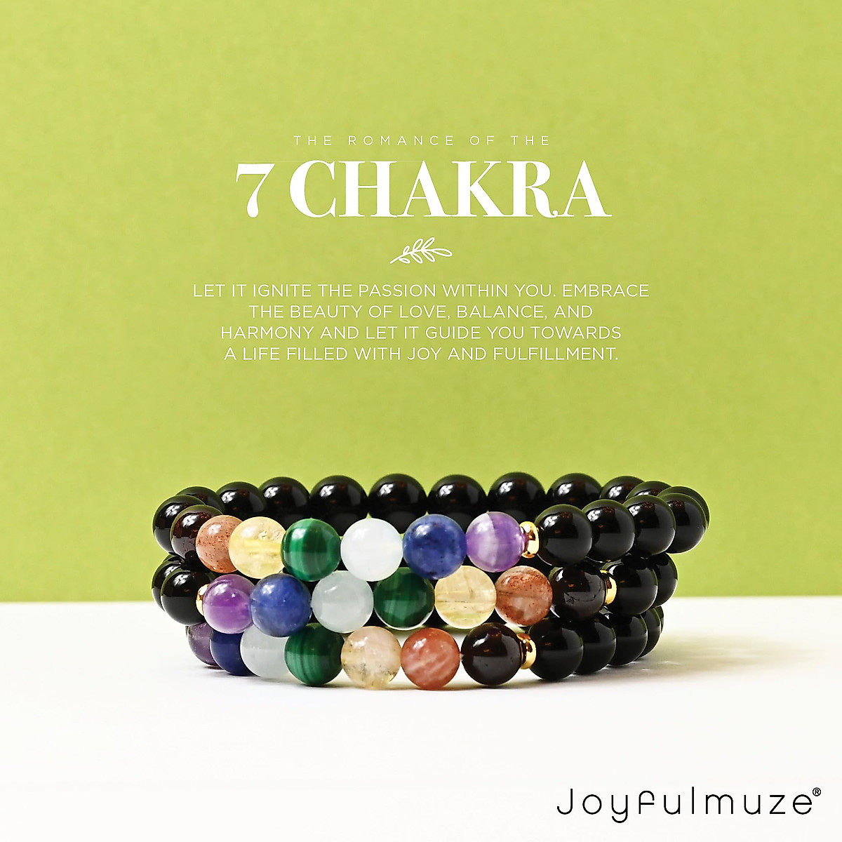 Joyfulmuze 7 Chakras Stretch Bracelet, Natural Stones Black Onyx Citrine Malachite Aquamarine Blue Sodalite Amethyst Garnet Sunstone (Chakra Stones)