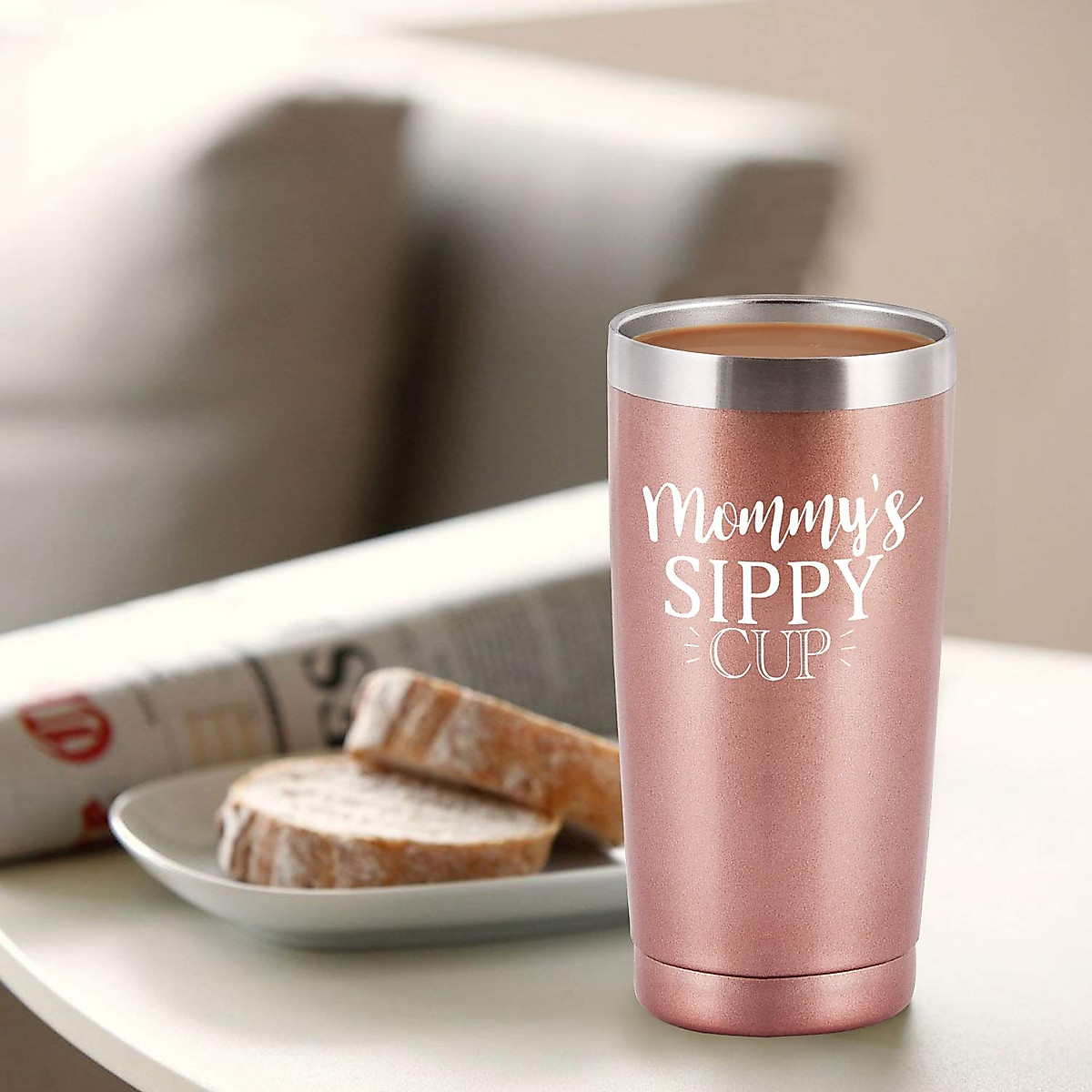 GINGPROUS Mommy's Sippy Cup Travel Tumbler Mom Birthday Christmas Gifts for Mom New Mom Mothers to be Wife Women Her Mother's Day Thanksgiving Day, 20 Oz Insulated Stainless Steel Tumbler, Rose Gold