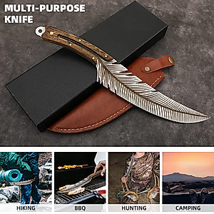Veisky Professional Knife, Sharp Feather Boning Knife Hand Forged Knife High Carbon Steel Chef Knife Boning knife for Meat Cutting Cooking Knife with Sheath for Kitchen Outdoor Camping