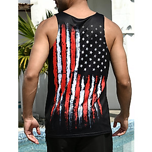 RAISEVERN 4th of July Mens Tank Tops American Flag Sleeveless Shirt Old Stripe and Stars Black Summer Cool USA Patriotic Tee Workout Athletic Training Sports Undershirts