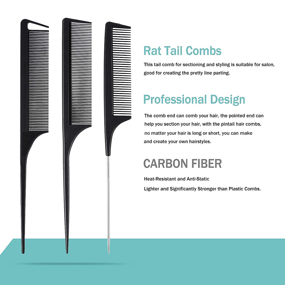 6 Pieces Carbon Fiber Hair Combs Set, General Styling Grooming Comb, Anti Static Heat Resistant Hairdressing Comb, Fine and Wide Tooth Hair Barber Comb, Rat Tail Comb