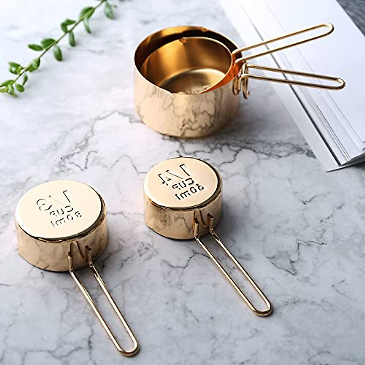 LYFJXX Gold Measuring Cups and Spoons Set, 8 PCS Metal Measuring Cups and Stainless Steel Measuring Spoons Set for Kitchen