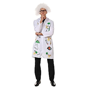 EraSpooky Men Mad Scientist Costume Adult Lab Coat with Wig