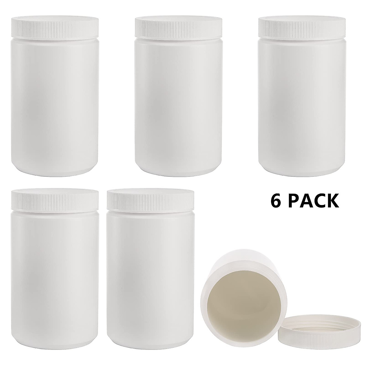 DEAYOU 6 Pack 33 Oz Plastic Mason Jars, 1 Quart Ice Cream Containers with Screw Top Lid, Plastic Freezer Jar Reusable Storage Food Canister for Yogurt, Soup, Hot or Cold Food, Salad, Butter (White)