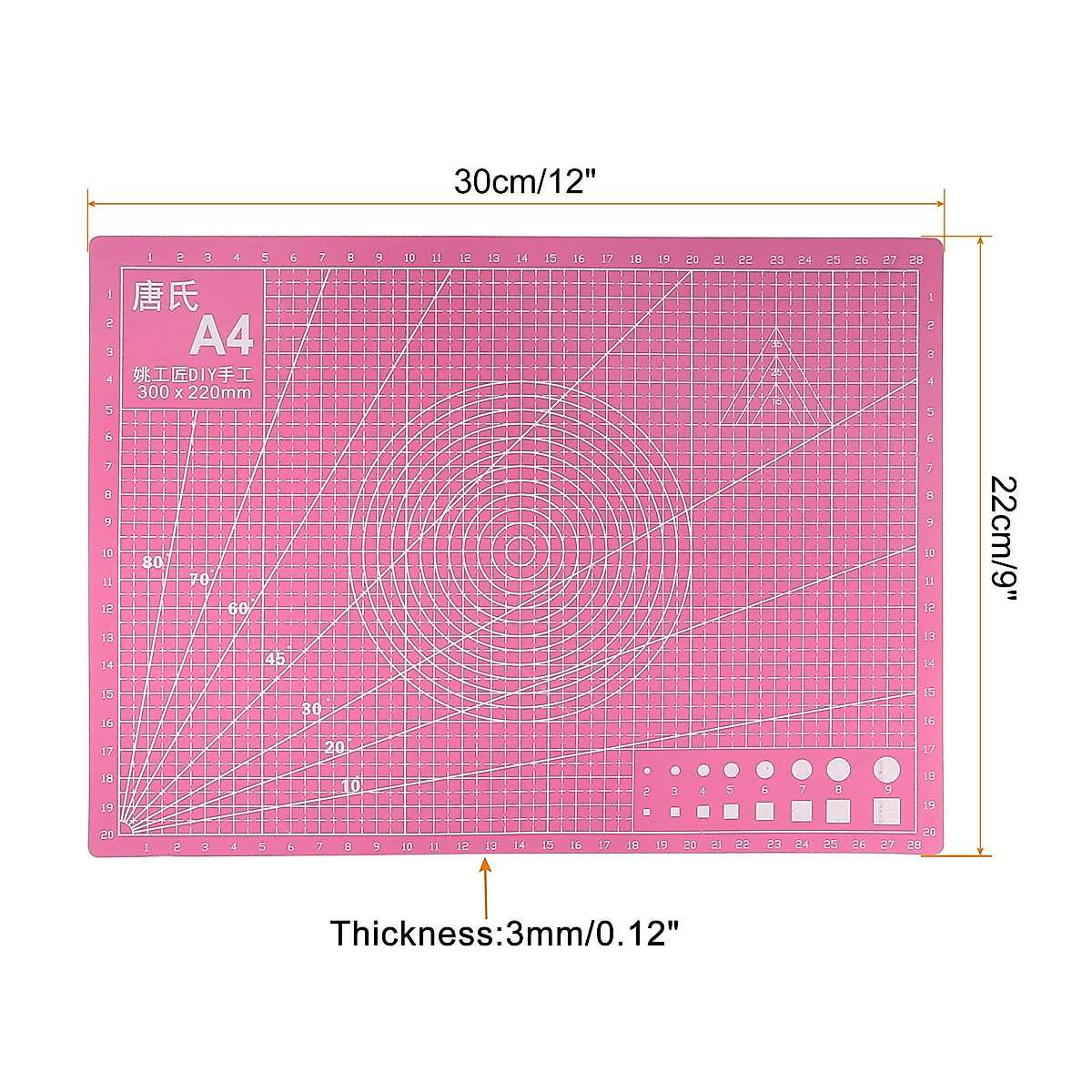 uxcell A4 Self-Healing Cutting Mat, 12" x 9" Non-Slip Double Sided with Grid PVC Desk Mat for DIY, Crafting, Model Building Rotary Cutting Board Pink