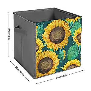 Watercolor Sunflowers Leaves Collapsible Storage Bins Cubes Organizer Trendy Fabric Storage Boxes Inserts Cube Drawers 11 Inch