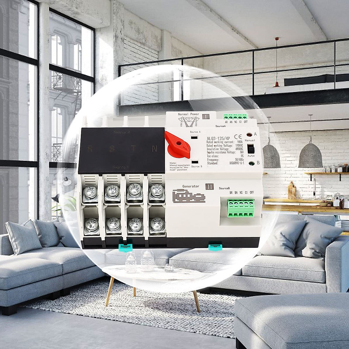 Dual Power Automatic Transfer Switch, NLQ3 125 4P 100A 110V Mini ATS Electrical Selector Switches Din Rail Mounted Dual Power Switch Generator Changeover Switch for Emergency Power