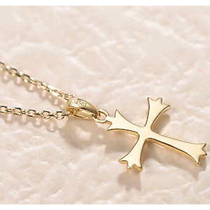 Carleen SOLID REAL 14K Yellow Gold SMALL TINY Little Cute Embossed Cross Necklace Delicate Dainty Crucifix Cross Pendant Fine Jewelry For Women, With 18" Solid Gold Cable Chain