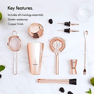 VonShef Parisian Cocktail Shaker Barware Set in Gift Box with Recipe Guide, Cocktail Strainers, Twisted Bar Spoon, Jigger, Muddler and Pourers, 9 Piece Set, 17oz (Rose Gold)