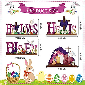 4 Pcs Easter Table Decorations He Is Risen Tabletop Decorations Easter Resurrection Scene Wooden Signs Jesus Cross He Lives Table Centerpiece for Easter Religious Party Holiday Decor