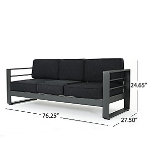 Christopher Knight Home Cape Coral Outdoor Grey Aluminum 4 Piece Sofa Conversation Set with Water Resistant Cushions, 76.25 "W x 27.5 "D x 24.6 "H, Gray + Dark Gray