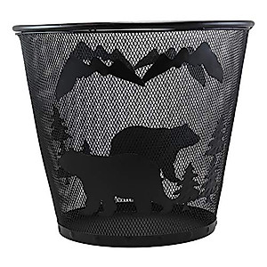 Ebros Wildlife Rustic Black Bears Roaming Pine Trees Forest by The Mountains Metal Wire Waste Basket Bin 14" Diameter Bear Home and Bathroom Accent Western Country Cabin Lodge Decorative Trash Can