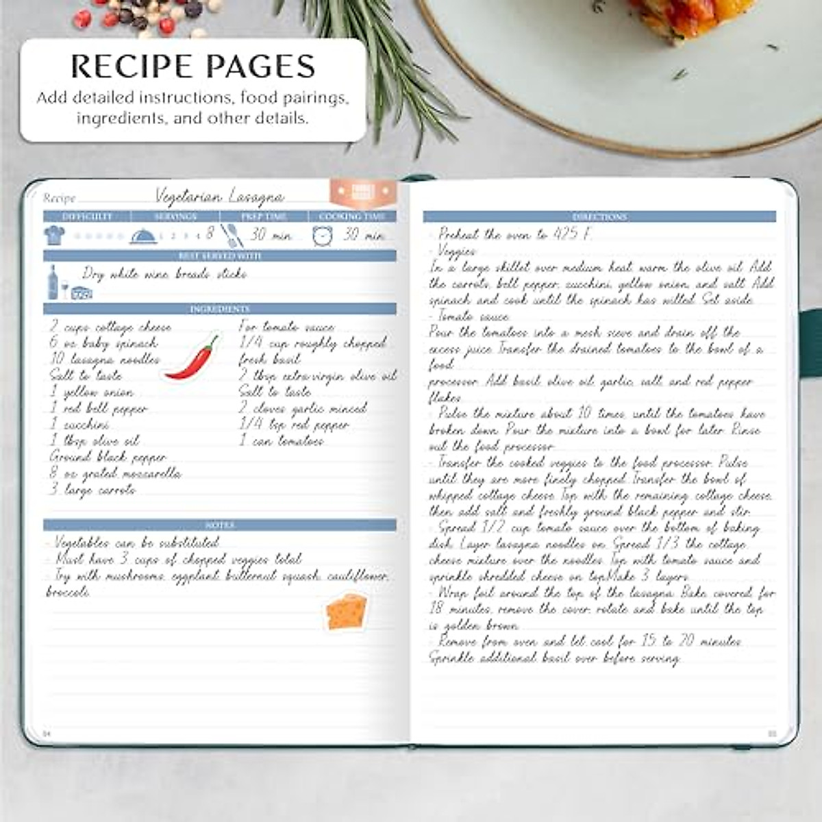 Legend Recipe Book – Blank Family Cookbook to Write In Your Own Recipes – Empty Cooking Journal – Personalized Cooking Notebook, Hardcover, A5, 58 Recipes In Total (Dark Teal)
