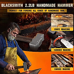 Blacksmith 2.2LB Handmade Square Forge Hammer for Farrier, Knife Maker, Blacksmith Forging Tool