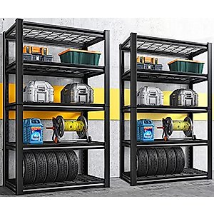 REIBII 72" Storage Shelves Heavy Duty Shelving, Wide Garage Shelving Loads 2000Lbs, Adjustable Garage Storage Shelves, 5 Tier Metal Shelving for Storage Utility Shelf Rack, 72"H*35.5"W*16"D, 2 Pack