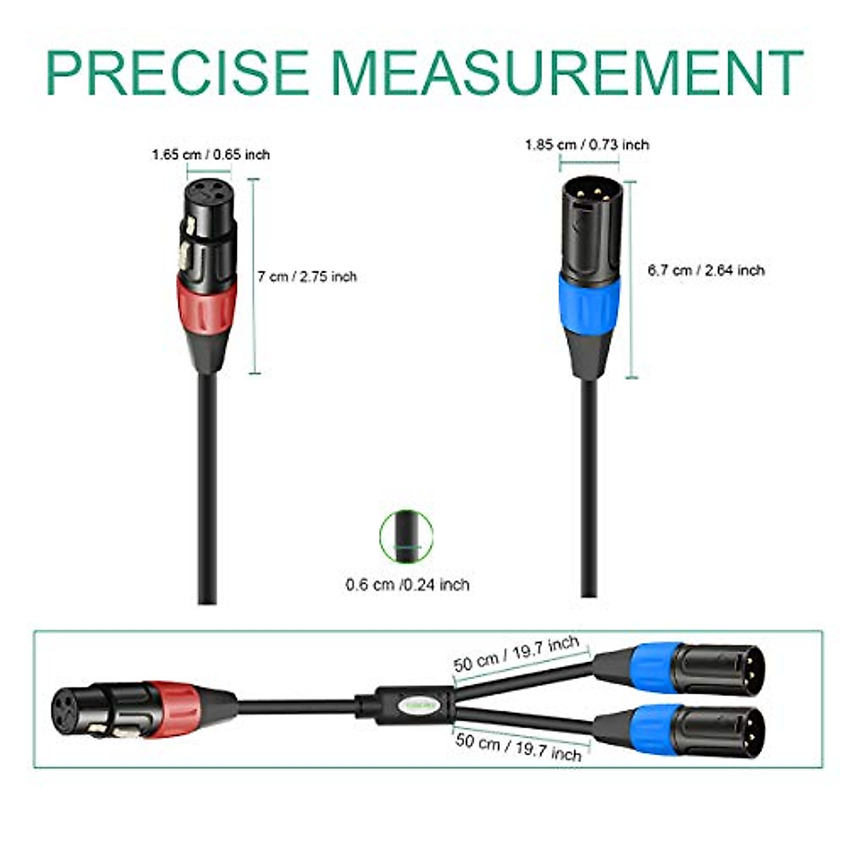 JOMLEY XLR Splitter Cable, XLR Female to Dual XLR Male Y Splitter Cable, 1 XLR Female to 2 XLR Male Balanced Microphone Splitter Cord Audio Cable - 5 feet