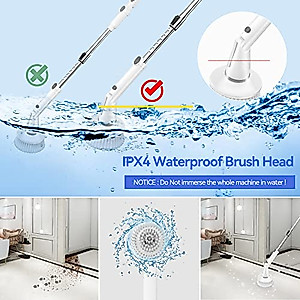 Electric Spin Scrubber,360 Power Scrubber with Long Handle and Cordless,4 Replaceable Brush Heads.Power Cleaning Brush for Bathroom, Tub, Tile, Floor