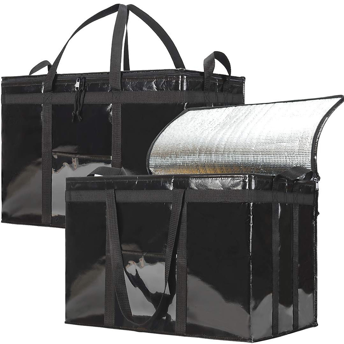 NZ Home Food Delivery Bags, Insulated Reusable Grocery Bags | Ideal for Uber Eats, Instacart, Doordash, Grubhub, Postmates, Restaurant, Catering, Grocery Transport | Dual Zipper