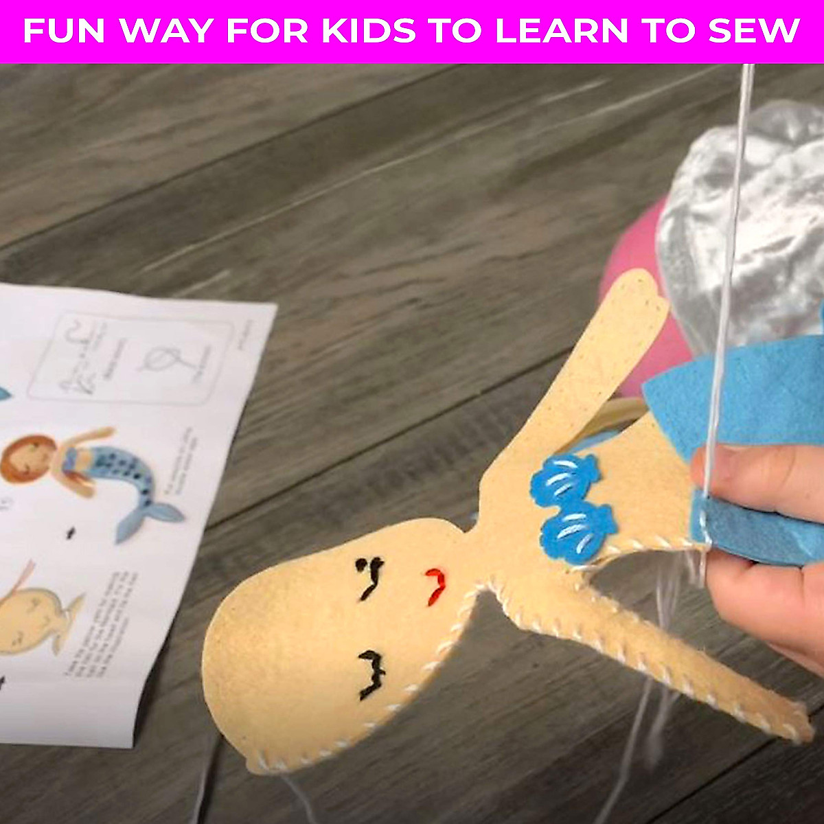 3 Bees & Me Mermaid Sewing Kit for Kids – Fun Mermaid Crafts for Girls and Boys – Complete DIY Doll Making Gift for Ages 7 to 15