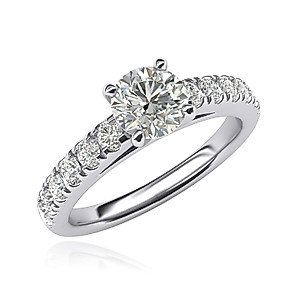 Women's Sterling Silver 1CT Classic 4-Prong Simulated Round Cut Diamond Solitaire Engagement Ring Large Side Stones (7)