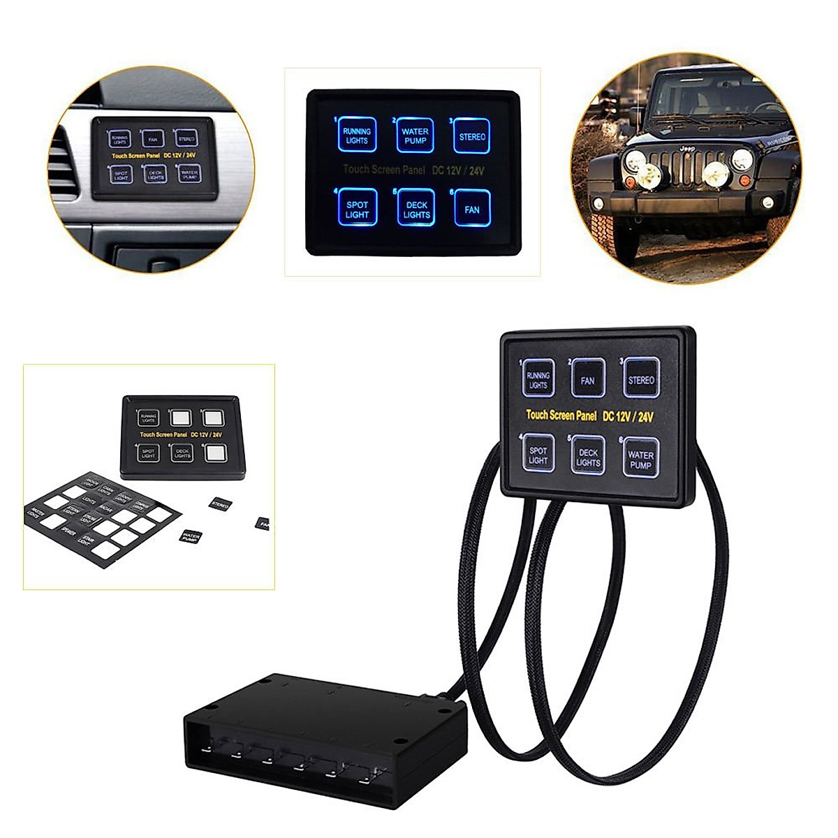 12V/24V 6 Gang LED Capacitive Touch Control Screen Switch Panel Slim Box With 15Pin VGA Tranmission Cable for Car Marine Boat
