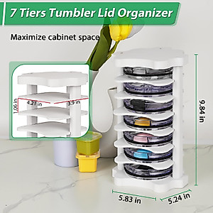 Exttlliy Tumbler Lid Organizer for Cabinet Tumbler Organizer for Kitchen Cabinets Bamboo Cup Lid Organizer for Water Bottles Tumbler Lid Holder Storage Rack for Countertop Cabinets Pantry (White)