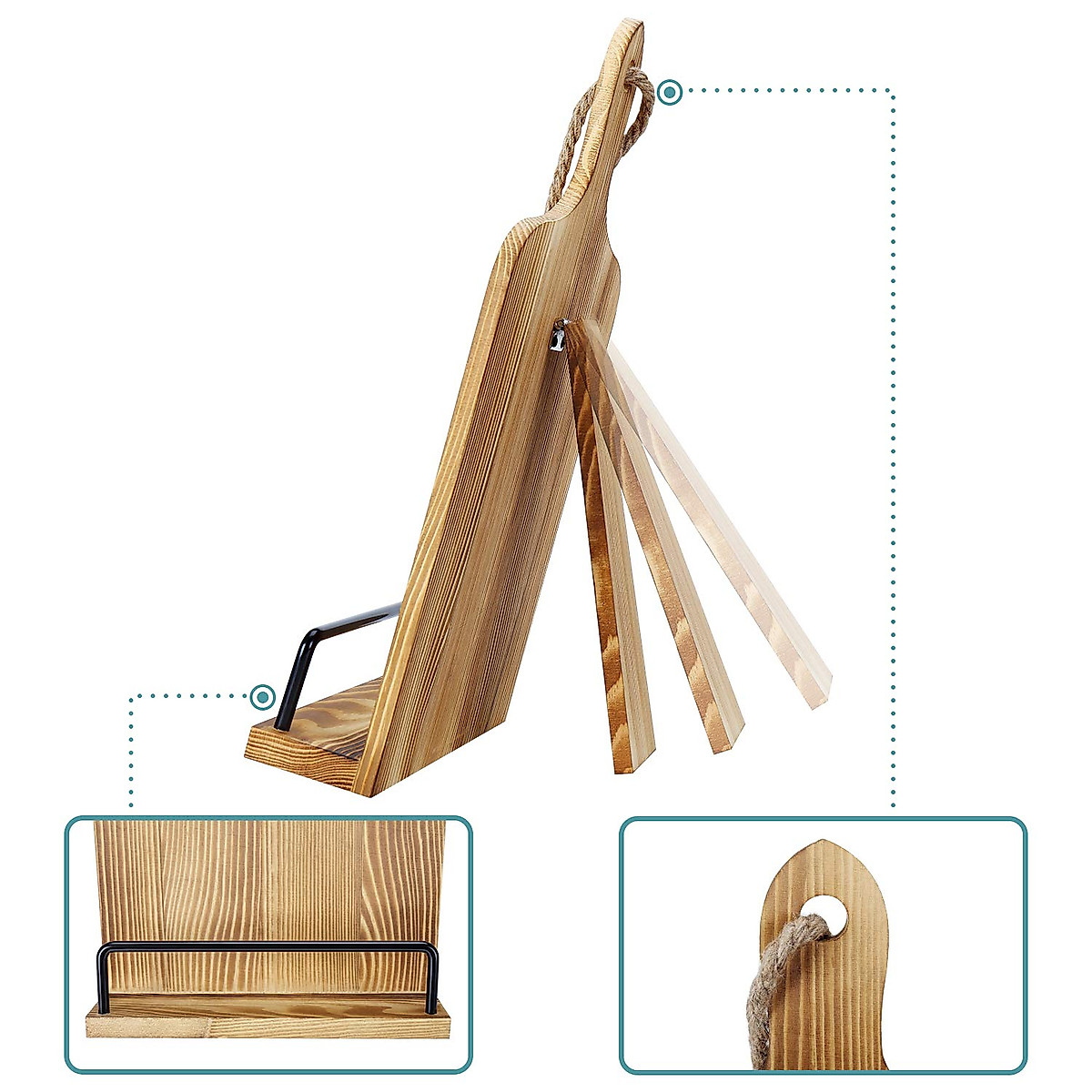 Soligt Cookbook Stand for Kitchen Counter Adjustable iPad Tablet Recipe Book Holder Rustic Wood Cutting Board Style - Brown